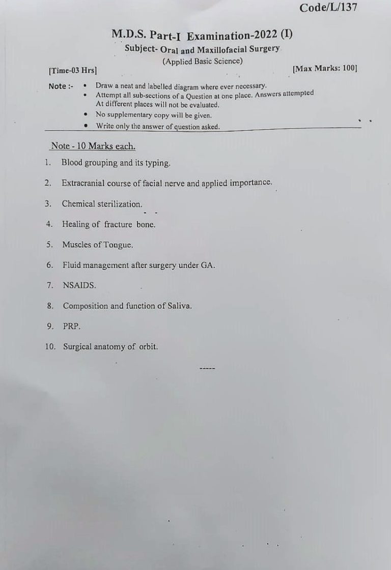 MDS OMFS Paper I 2022 of CG Health University - Dental Pockets Blog